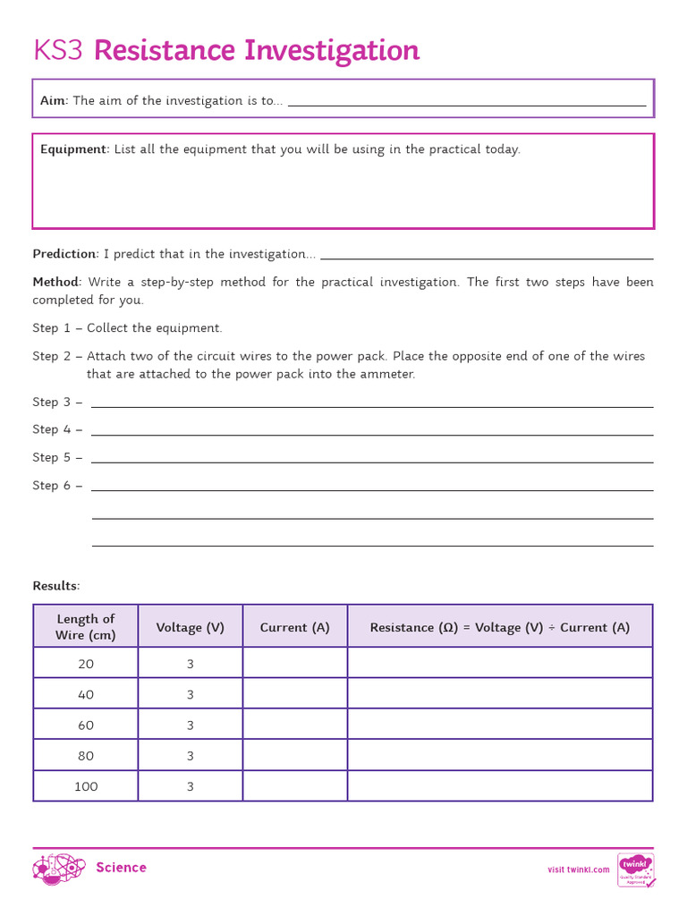 Resistance Investigation Middle Ability Activity Sheet | PDF ...