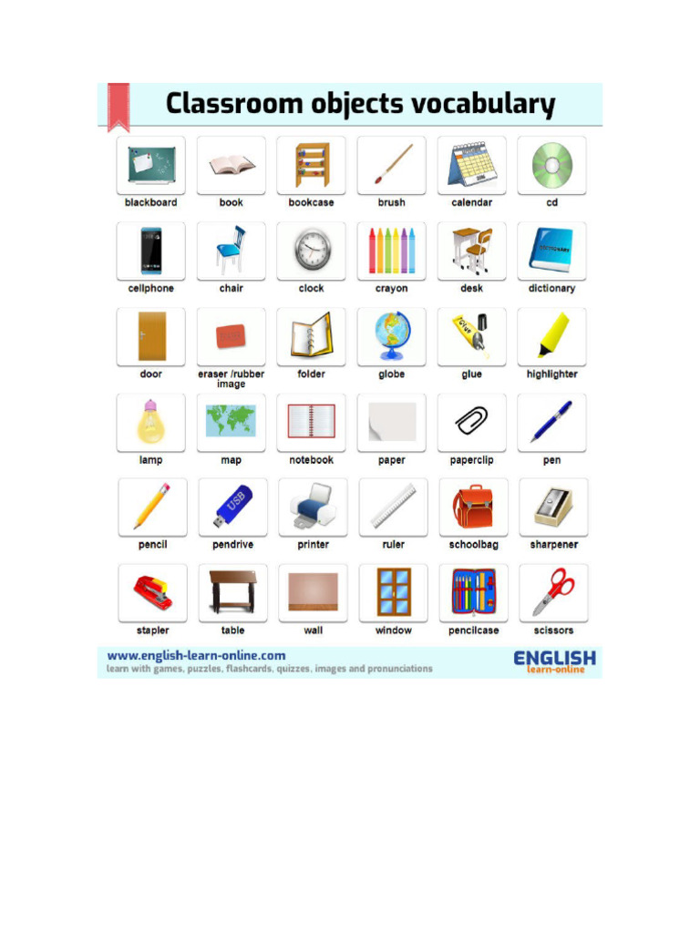 classroom objects vocabulary | PDF
