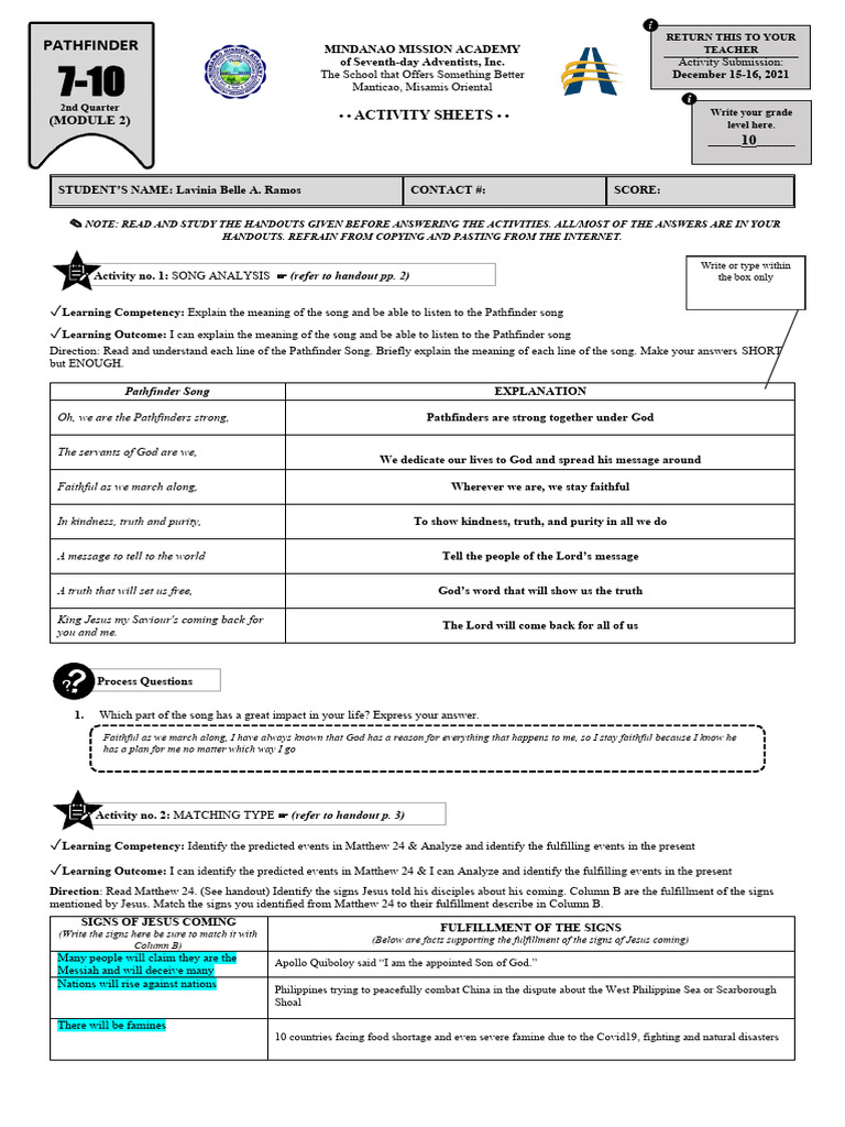 Pathfinder7-10 Q2M2 Activity Sheet | PDF