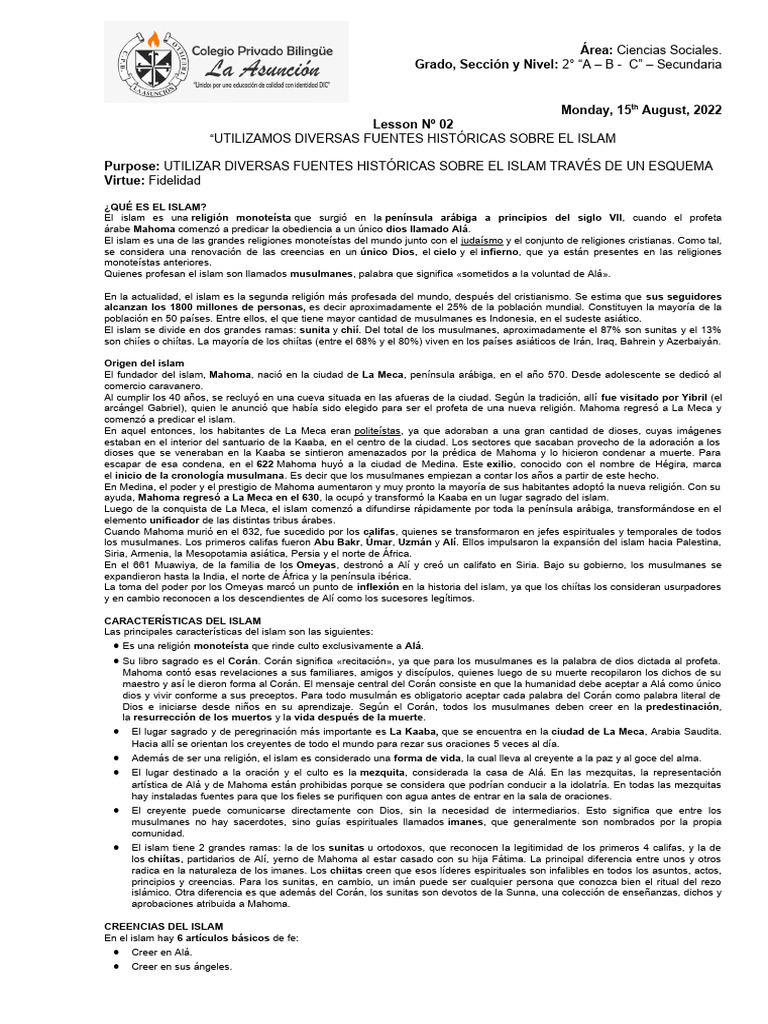 s2 2ccss Islam - Estudiantes | PDF | Mahoma | Mezquita