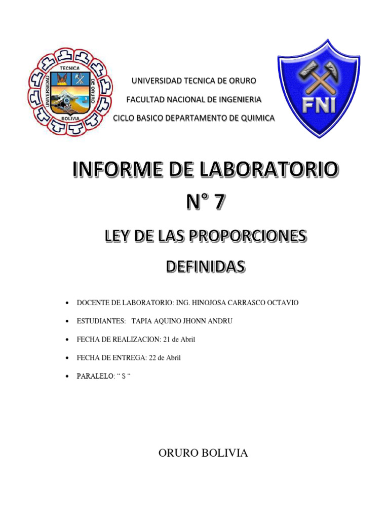 Inf 7 Ley de Las Proporciones Definidas | PDF | Materiales | Naturaleza