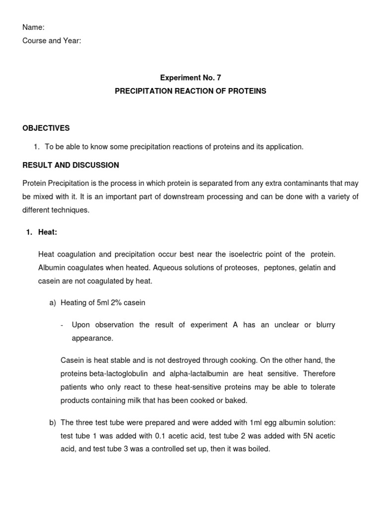 Protein Precipitation Reactions Explained | PDF | Denaturation ...
