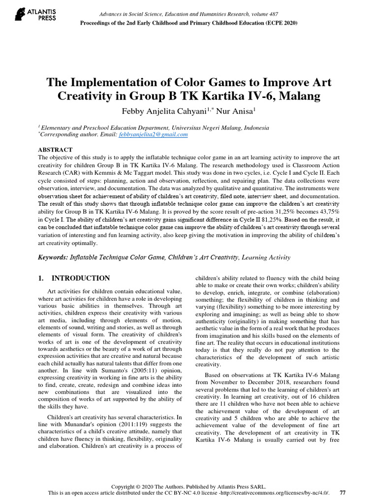 The Implementation of Color Games To Improve Art Creativity in Group B TK Kartika IV-6, Malang | PDF