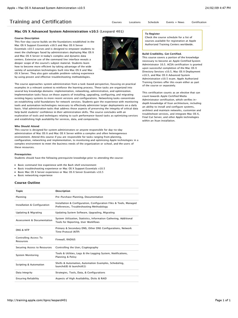 Mac OS X Advanced System Administration v10.5 | Download Free PDF | Mac ...