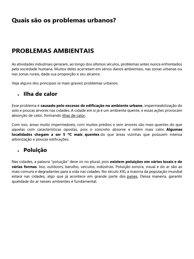 Principais Problemas Urbanos e Ambientais | PDF | Poluição do ar | Poluição