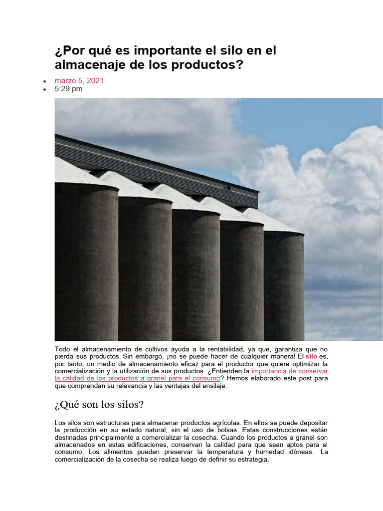 Por Qué Es Importante El Silo en El Almacenaje de Los Productos | PDF ...