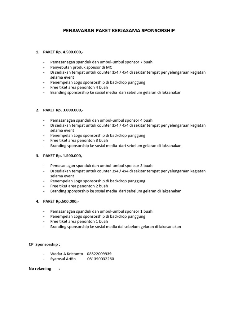 Penawaran Paket Kerjasama Sponsorship | PDF