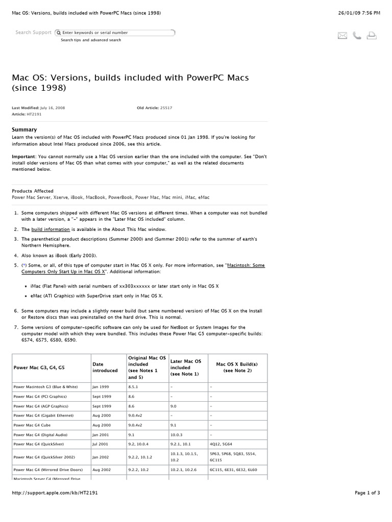Mac OS - Versions, Builds Included With PowerPC Macs (Since 1998) | PDF ...