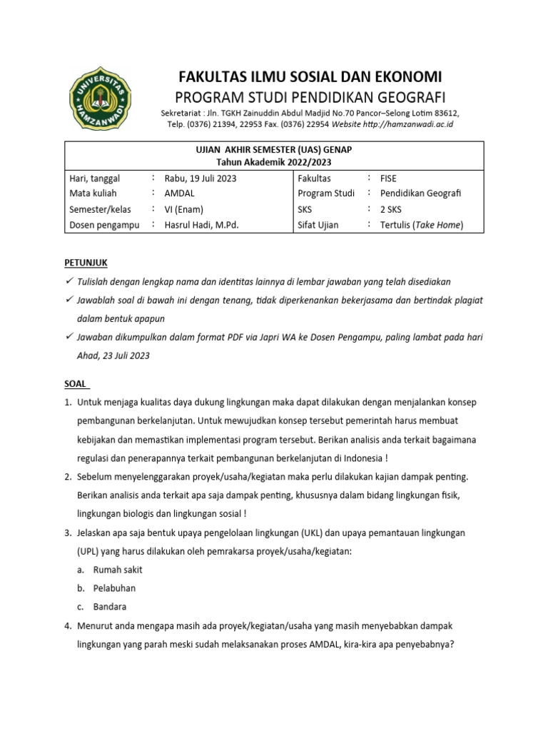 Soal Uas Amdal (Genap 2022-2023) | PDF