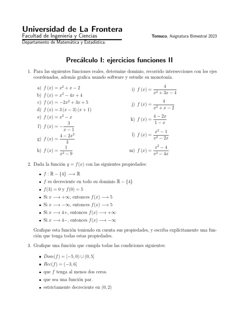 Precalculo_I__ejercicios_funciones_III | PDF | Función (Matemáticas) | Matemáticas