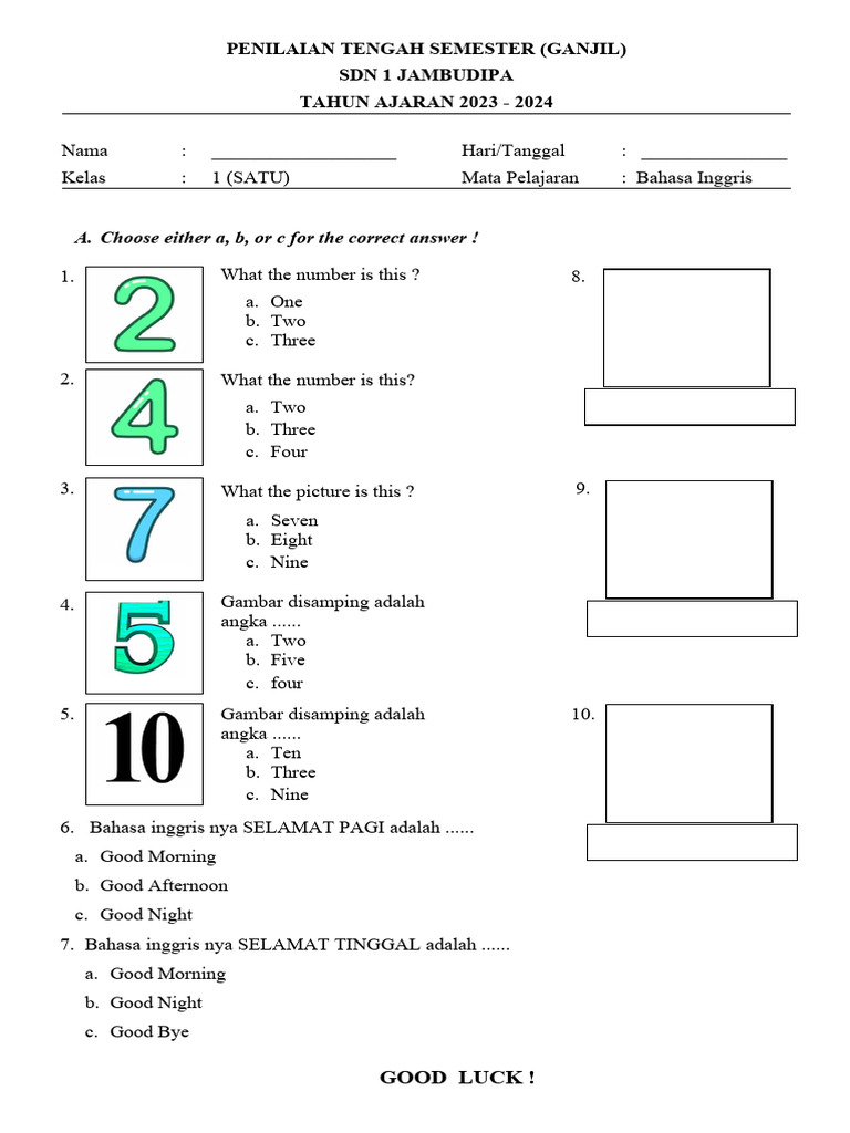Soal PTS Ganjil Kelas 1 (Kurmed) | PDF