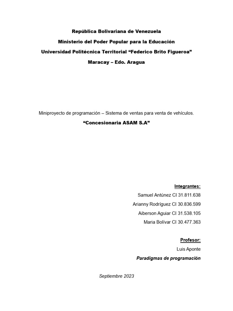Mini Proyecto de Java - Sistema de ventas de una concesionaria | PDF ...