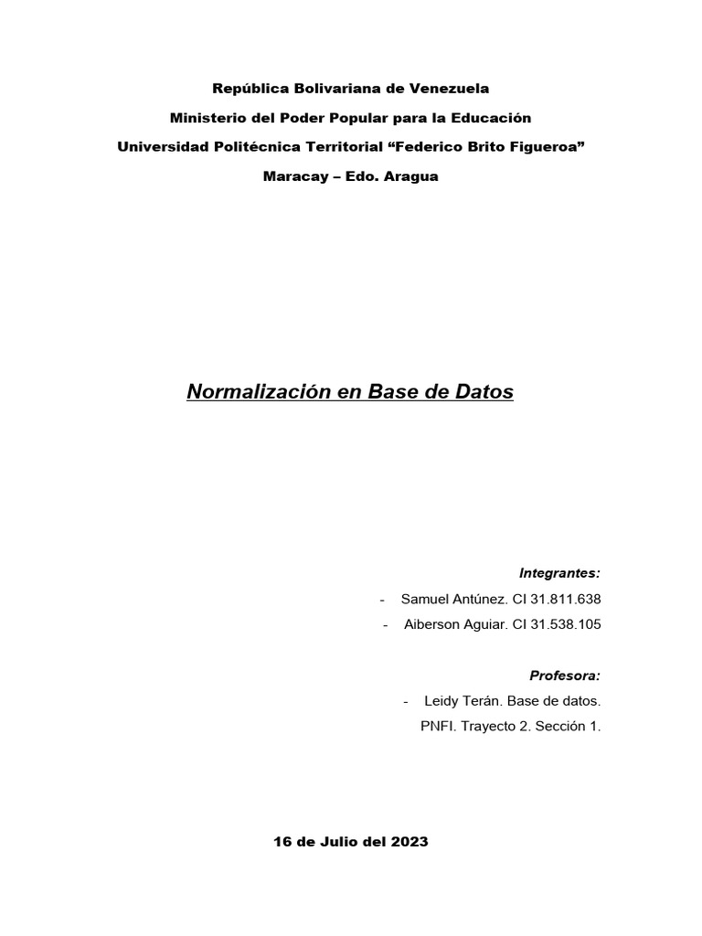 Ejercicios de Normalización en Base de Datos | PDF | Bases de datos | Gestión de datos
