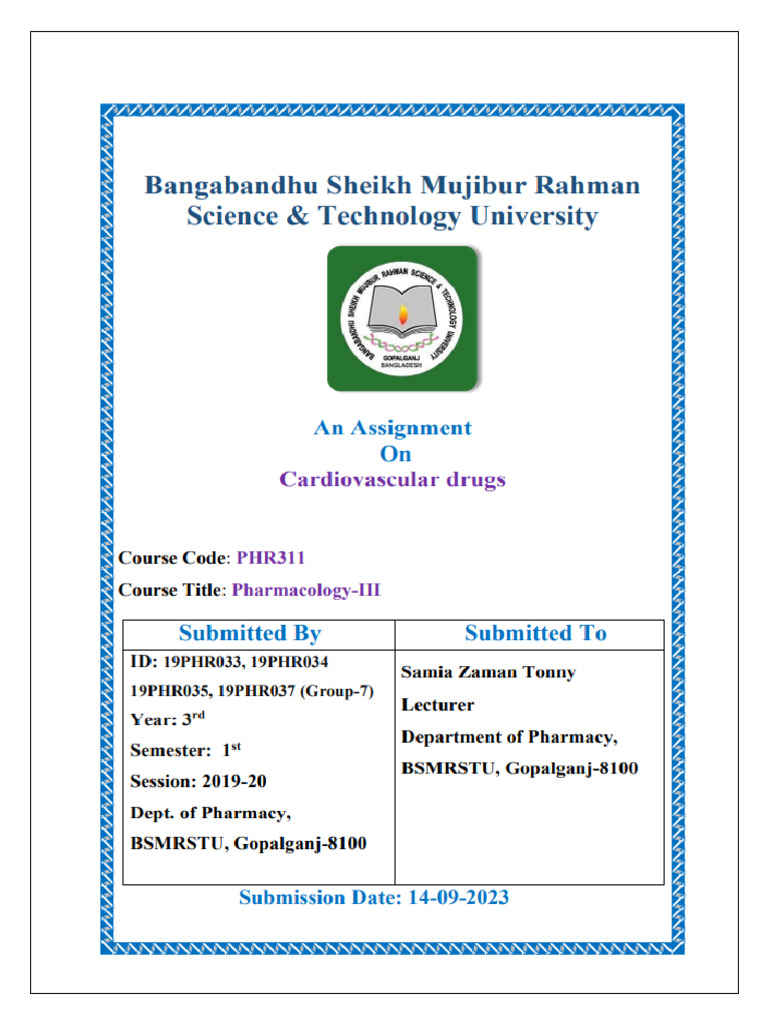 Cardiovascular Drugs (Group-7) | PDF | Coronary Artery Disease ...