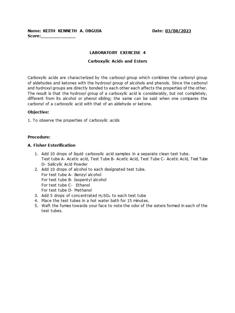 OBGUIA - Test - For - Carboxylic - Acids-New | PDF | Ester | Acetic Acid