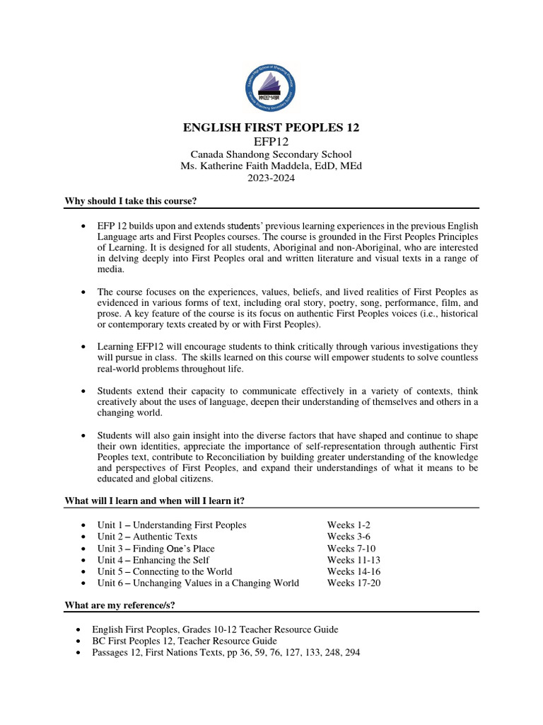 Csss Course Outline For Students - English First Peoples 12 | PDF ...