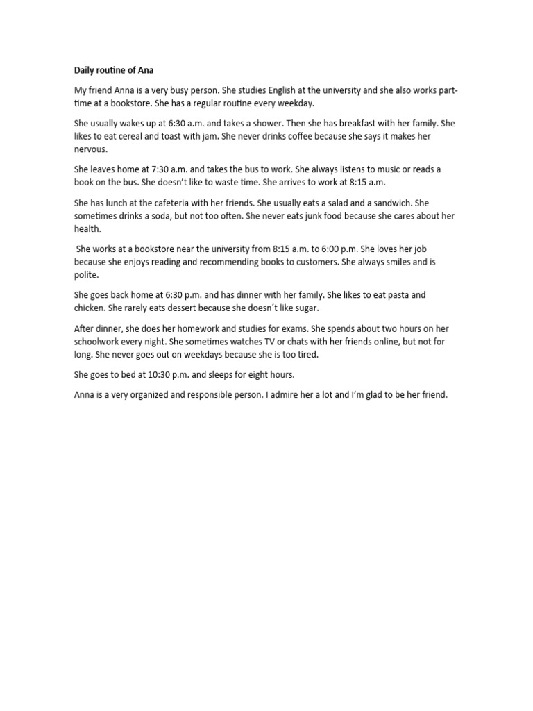 Daily Routine of Ana | PDF