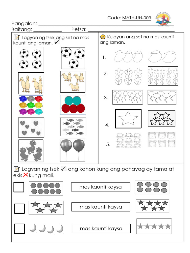 Math Comparing Numbers 1-10 | PDF