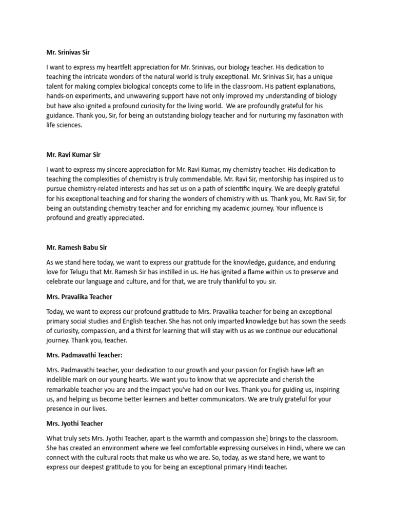 Appreciation Script For Part Time Teachers | PDF | Teachers | Gratitude