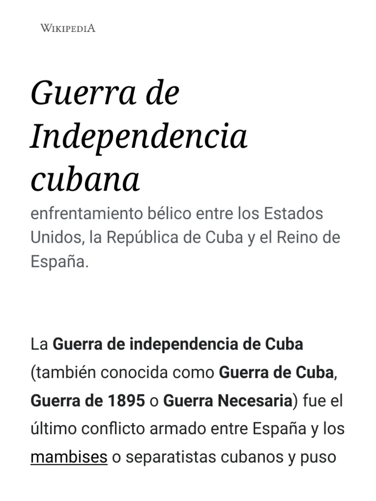 Guerra de Independencia Cubana - Wikipedia, La Enciclopedia Libre | PDF ...