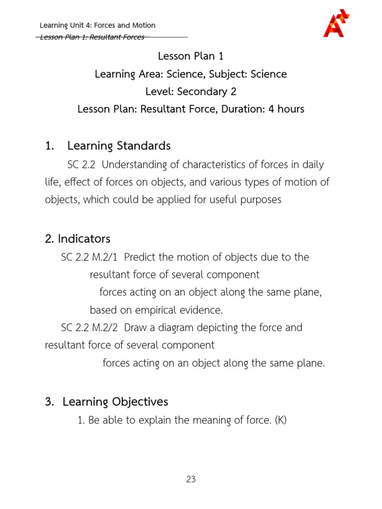 Lesson Plan 4-1 Resultant Force | PDF