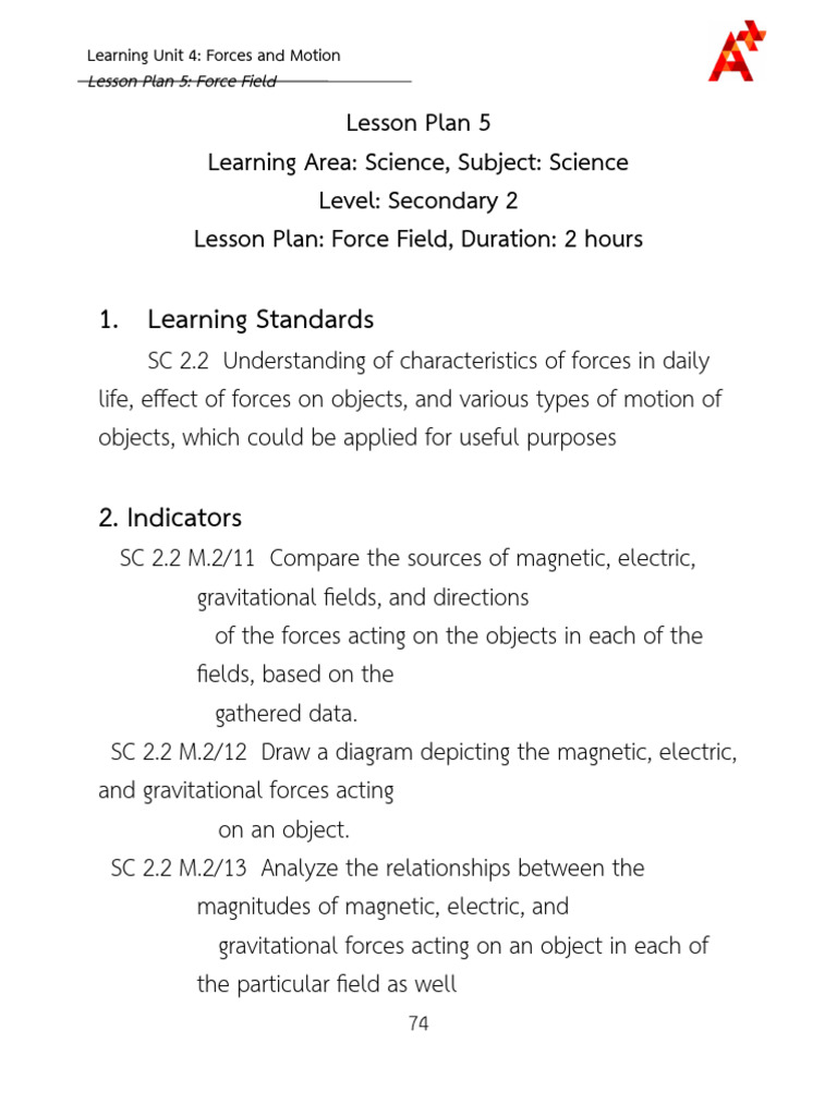 Lesson Plan 4-5 Force Field | PDF | Force | Learning