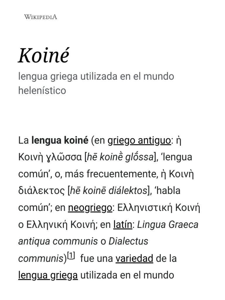 Koiné - Wikipedia, la enciclopedia libre | PDF | Griego griego ...