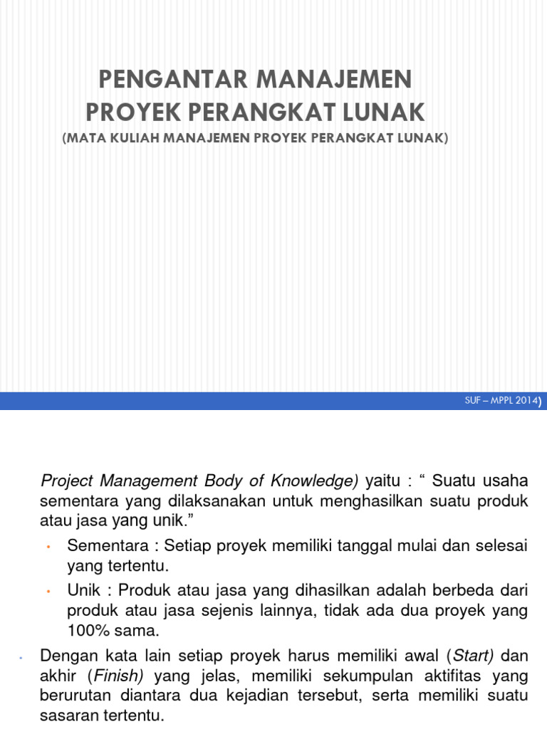 P2 Pengantar Manajemen Proyek Perangkat Lunak Mata Kuliah Manajemen Proyek Perangkat Lunak 2 | PDF