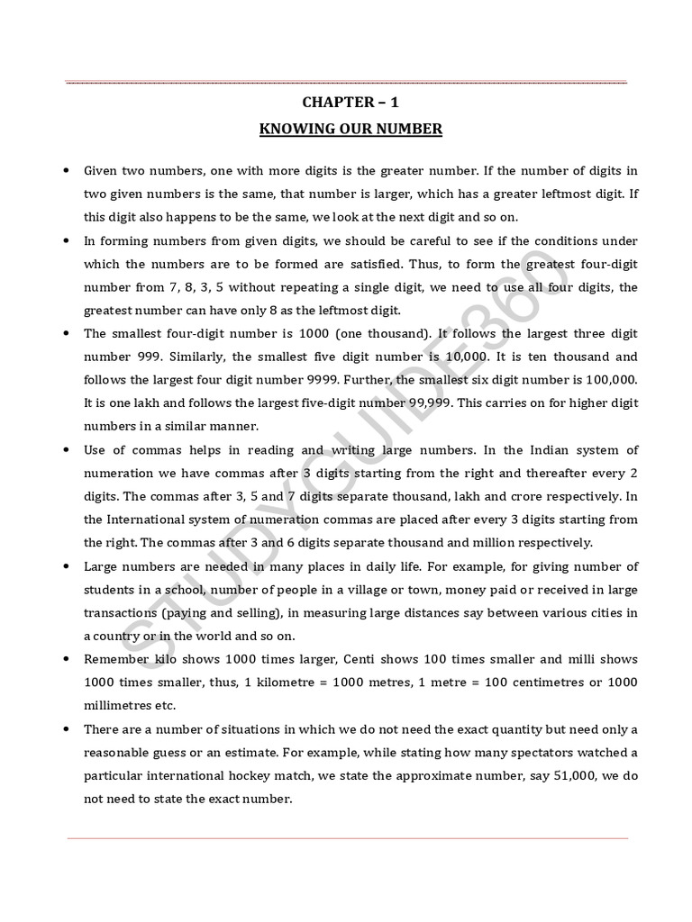 06 Maths Ch1 Knowing Our Number Unlocked | PDF