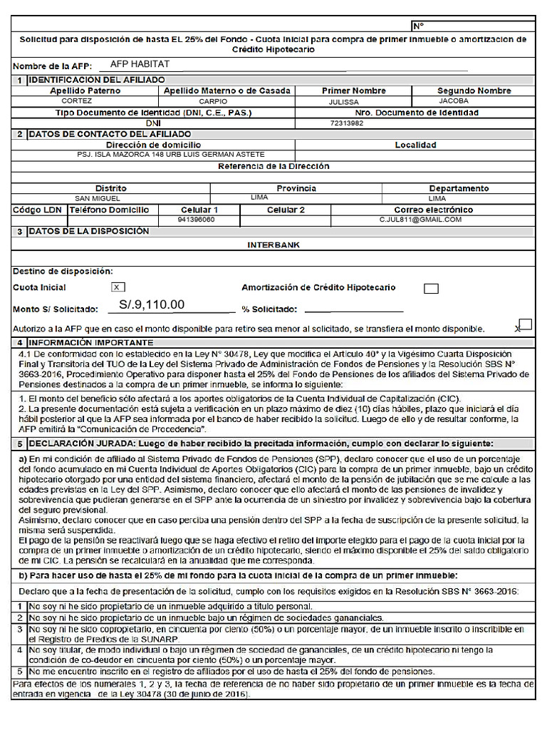 Formato Solicitud de Fondos - AFP | PDF