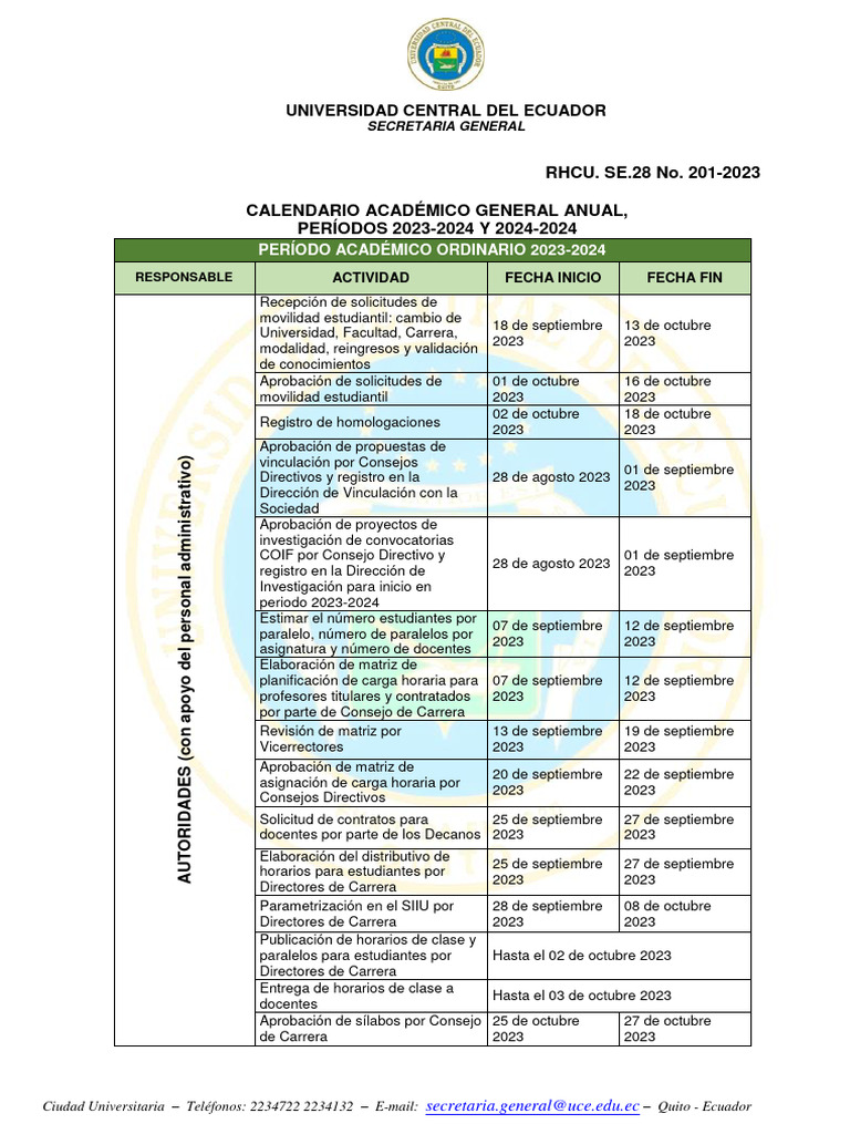 CALENDARIO ACADÉMICO 2023-2024 y 2024-2024-Signed | Descargar gratis PDF | Ecuador