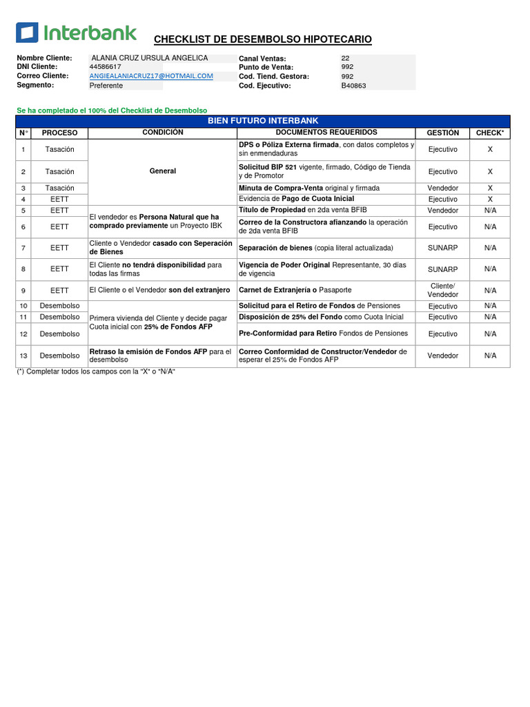 Checklist Desembolso Hipotecario | PDF