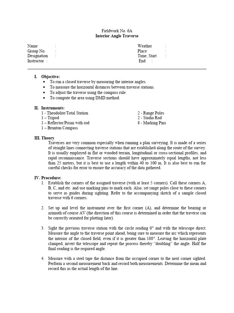 FW 6A Interior Angle Traverse | PDF | Surveying | Angle
