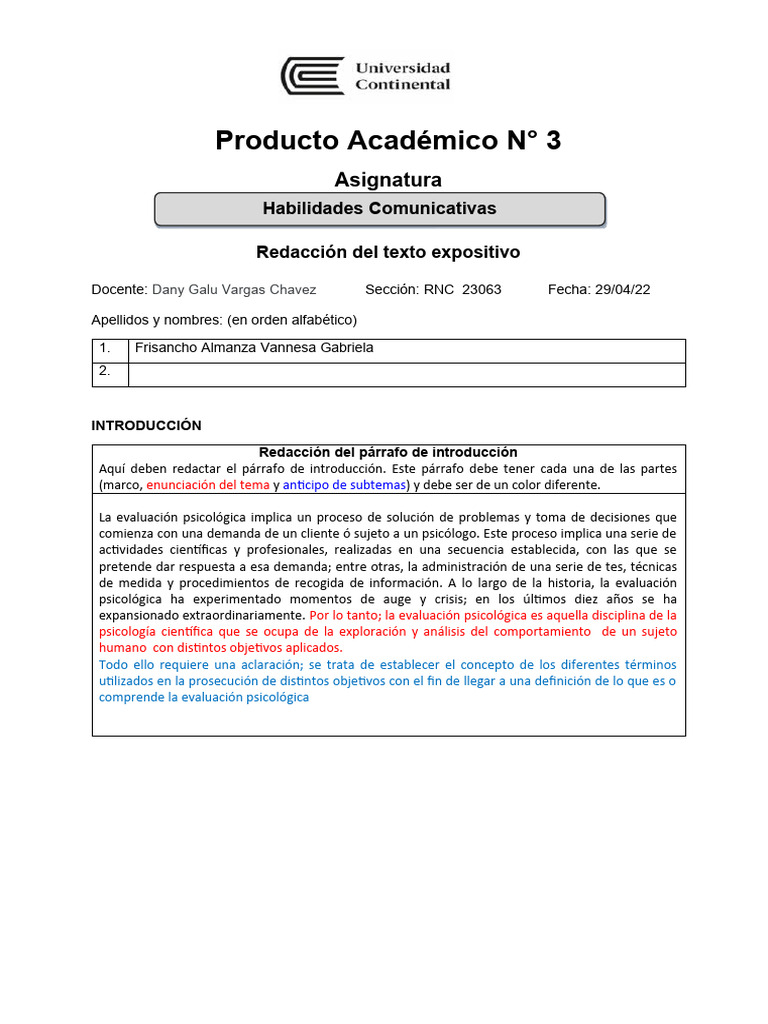 Producto Académico 3 (Formato) | PDF | Sicología | Evaluación