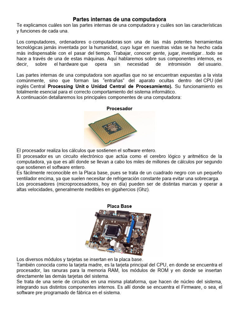 Partes Internas de Una Computadora | PDF