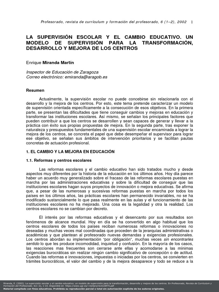 LA SUPERVISIÓN ESCOLAR Y EL CAMBIO EDUCATIVO. UN MODELO DE SUPERVISIÓN ...