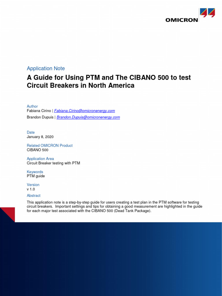 A Guide For Using PTM and The CIBANO 500 To Test Circuit Breakers in ...