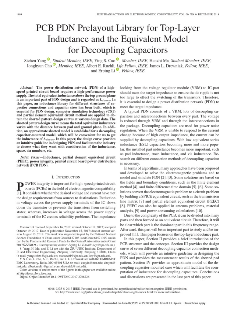 PCB PDN Prelayout Library For Top-Layer Inductance and The Equivalent Model For Decoupling ...