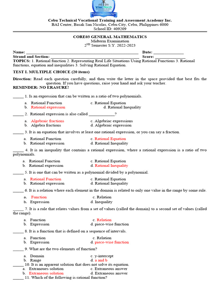 Midterm Genmath | PDF | Rational Number | Equations