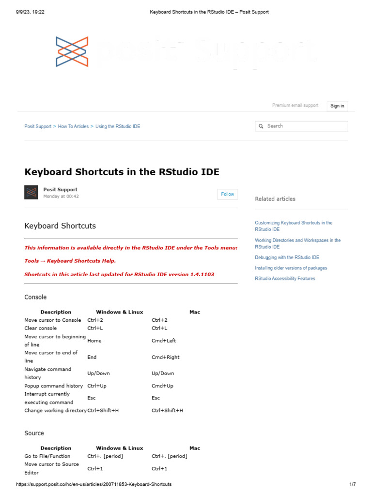 Keyboard Shortcuts in The RStudio IDE - Posit Support | PDF Keyboard Shortcuts in The RStudio IDE - Posit Support | PDF