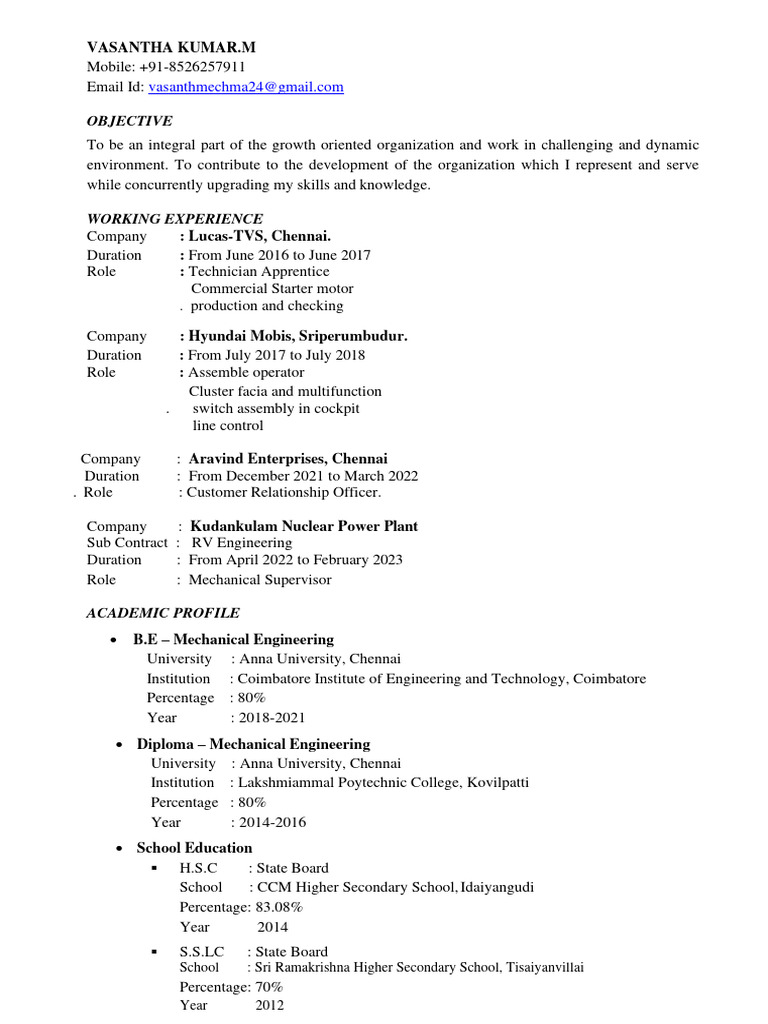 Vasanth Resume New | PDF
