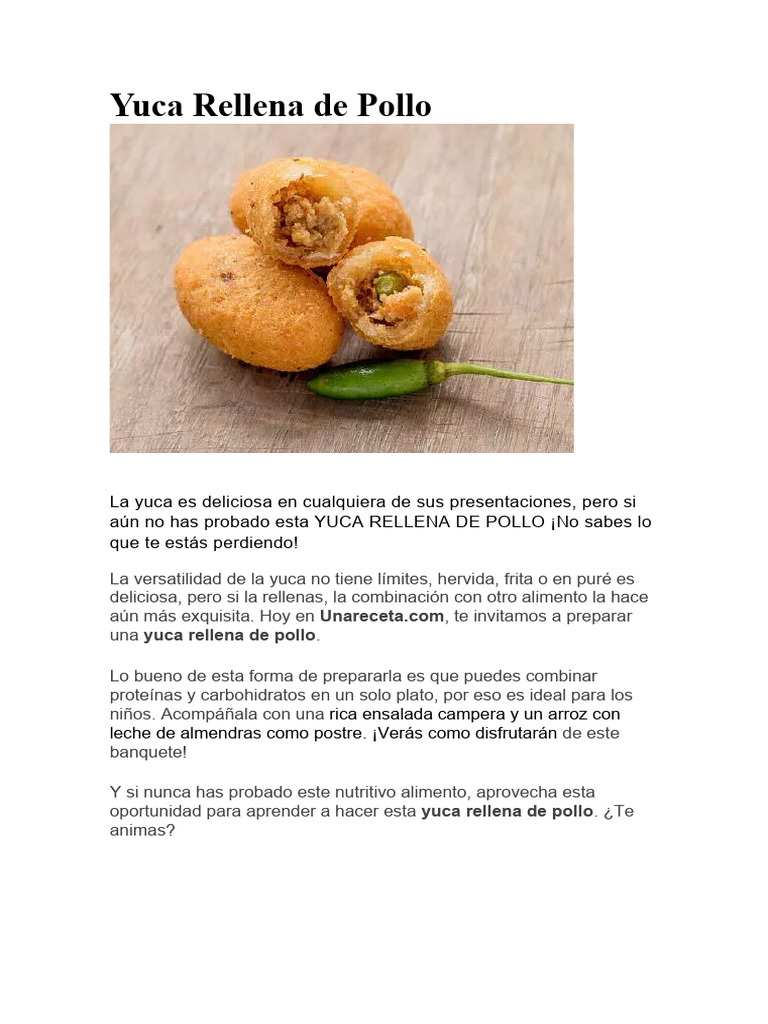 Yuca Rellena Con Pollo | PDF | Cocina asiática | Preparación de comida ...