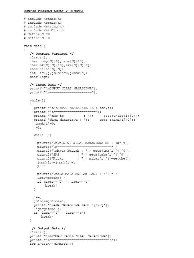Contoh Array 2 Dimensi | PDF | Computers