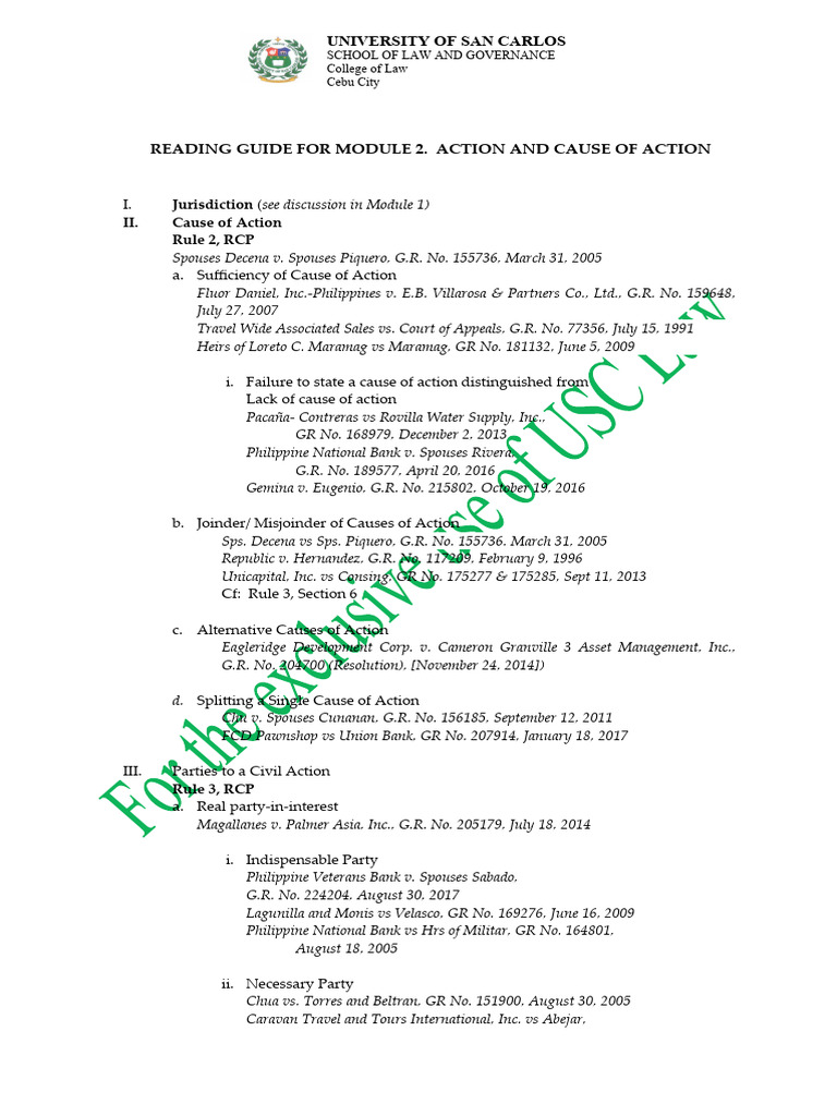 Module 2: Action and Cause of Action Guide | PDF | Legal Procedure ...