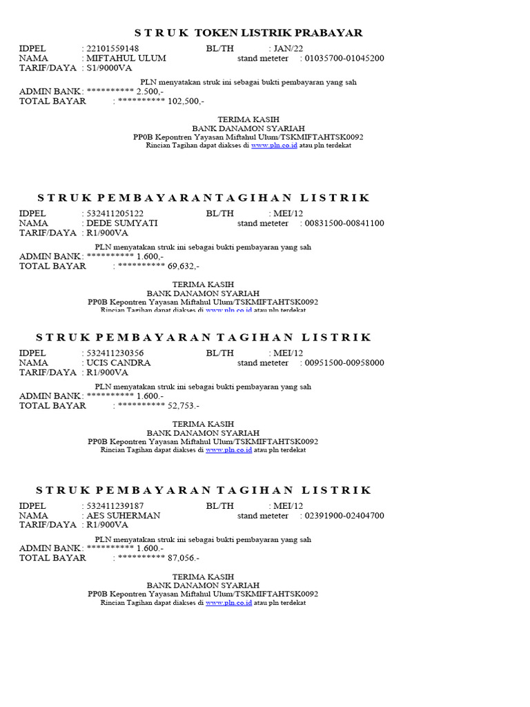 Struk Pembayaran Tagihan Listrik | PDF