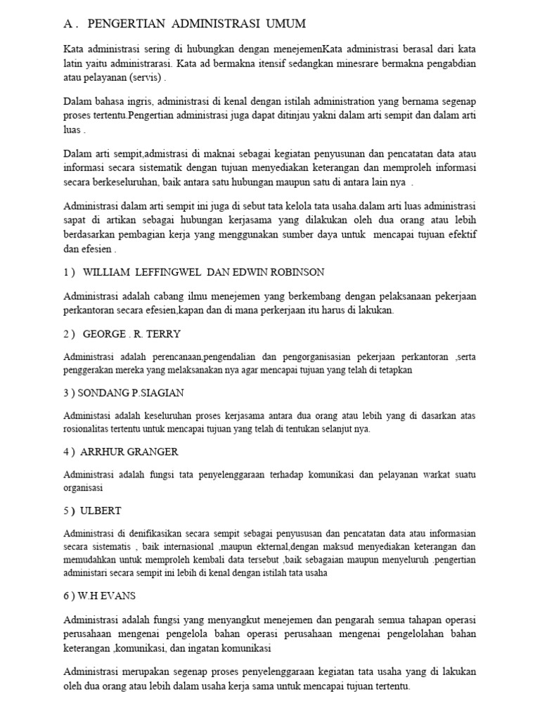 Pengertian Jenis Dan Unsur Administrasi | PDF