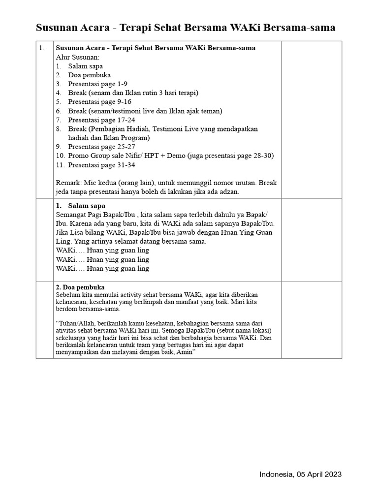 Susunan Acara - Therapy Sehat Bersama WAKi Bersama Sama | PDF | Pengembangan Diri