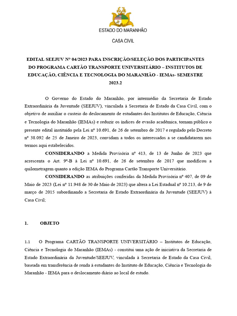 Edital Unidades Plenas IEMAS 2023.2 | PDF | Finanças e Administração de ...