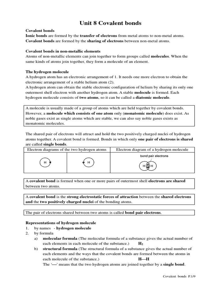 Unit 8 Covalent Bonds 2012 Version | PDF | Chemical Bond | Molecules