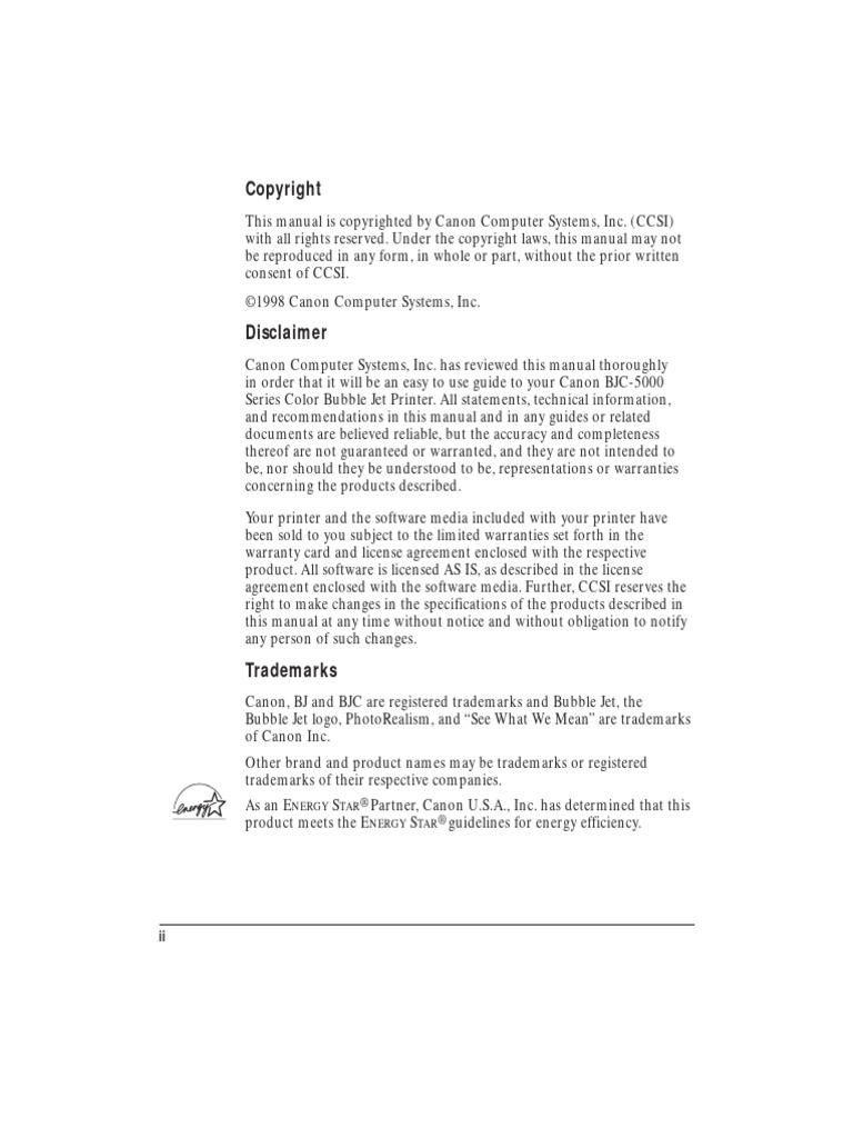 Canon BJC-5000 Series User Manual | PDF | Printer (Computing) | Office Equipment